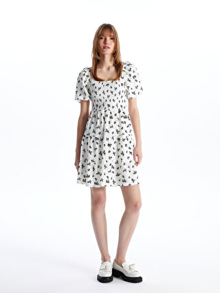 Square Neck Patterned Short Sleeve Women's Dress -S4AE32Z8-Q6K ...