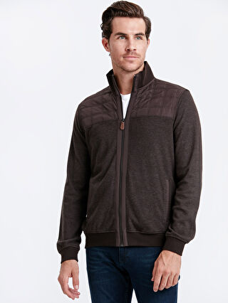 KAHVERENGİ Standart Kalıp Dik Yaka Uzun Kollu Erkek Triko Hırka ...