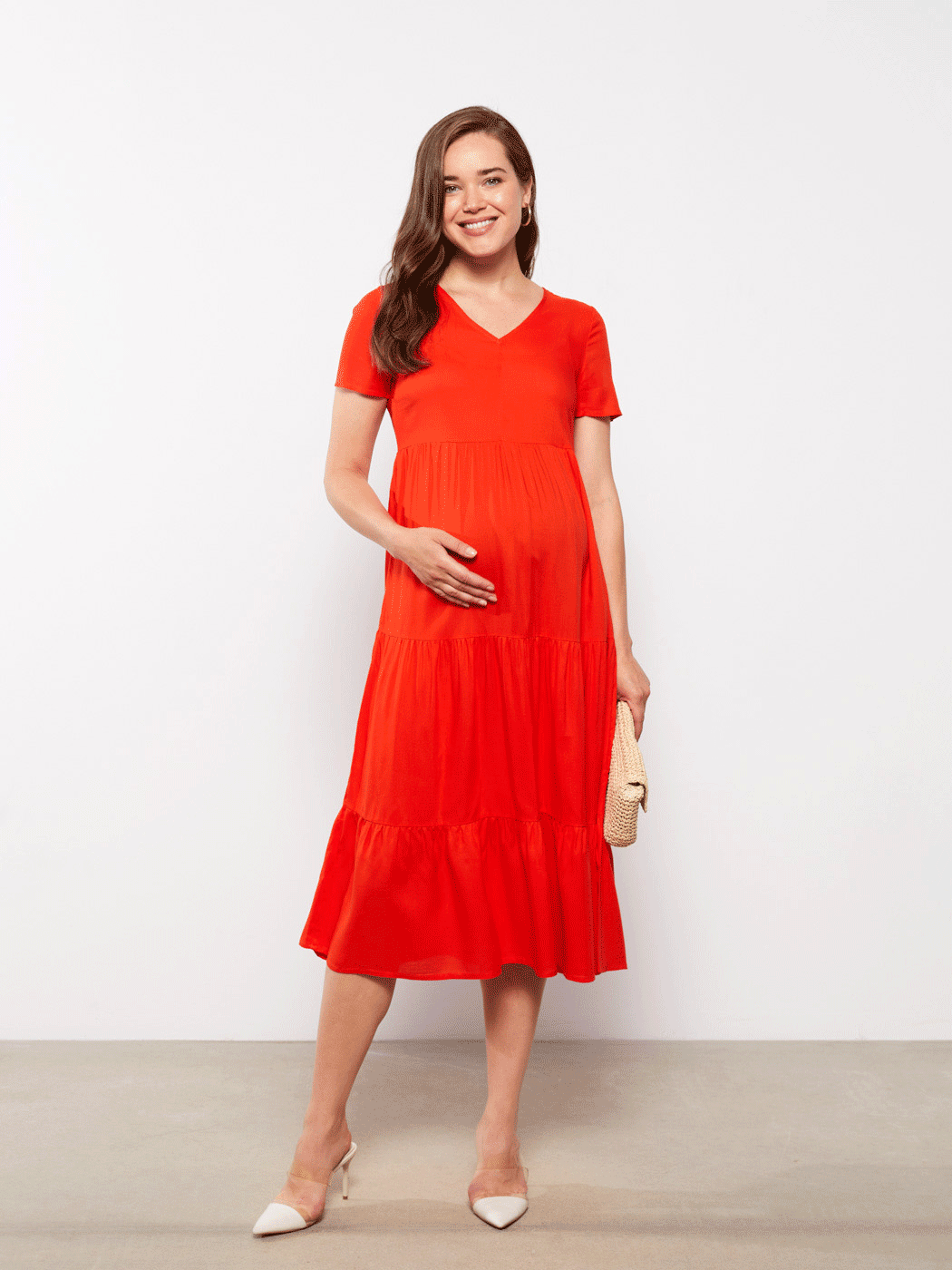 V Neck Straight Short Sleeve Viscose Maternity Dress S2MQ55Z8 R22 V Neck Straight Short Sleeve Viscose Maternity Dress S2MQ55Z8 R22